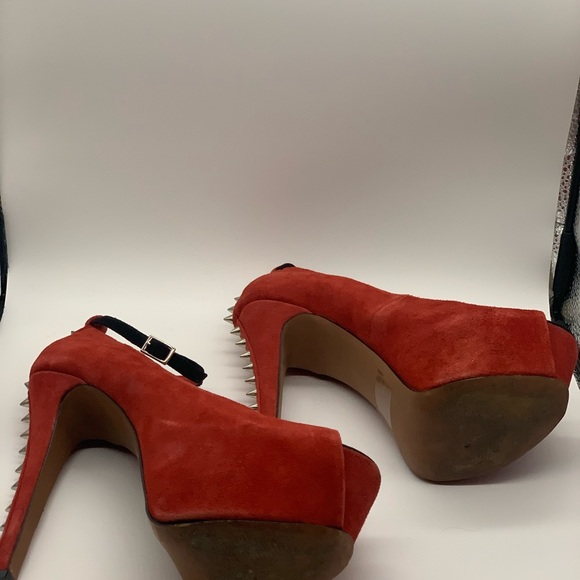 Wild Pair | Shoes | Wild Pair Red Platform Peep Toe Heels W Spikes ...